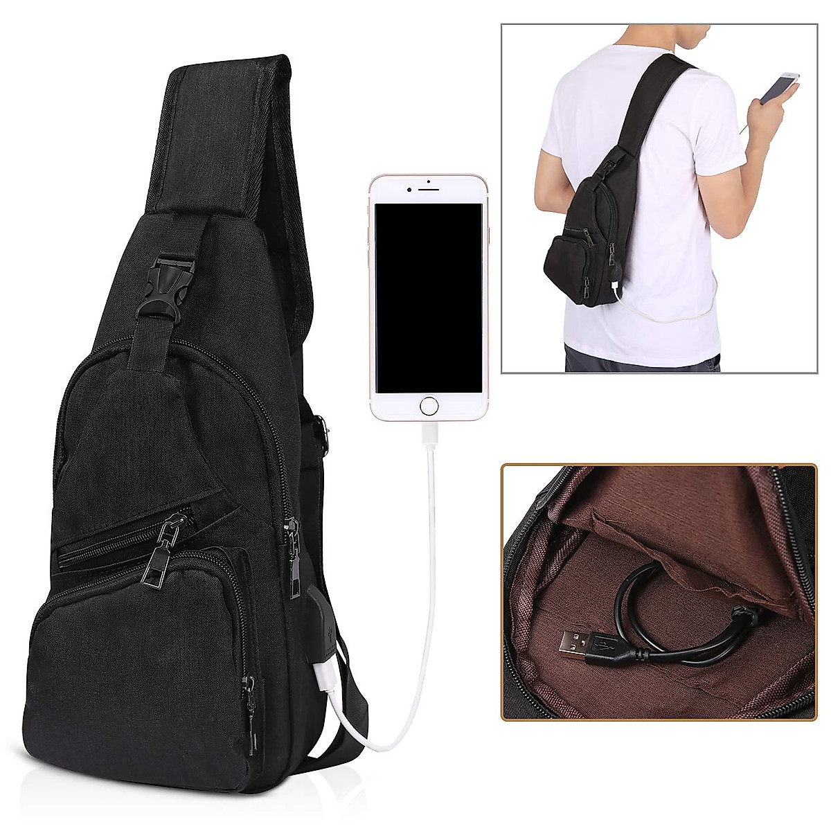 HDE Mens Sling One Arm Bag Anti-Theft Backpack Crossbody Commute Travel Work Bag