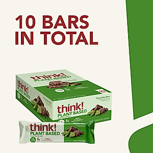 think! Vegan/Plant Based High Protein Bars - Chocolate Mint, 13g Protein, 5g Sugar, No Artificial Sweeteners, Non GMO Project Verified, 10 Count (Packaging May Vary)