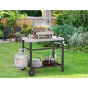 onlyfire Stainless Steel Movable Dining Cart Table, Pizza Oven Table, Multifunctional Utility Cart with Wheels for Outdoors, Kitchen or Backyard Patio