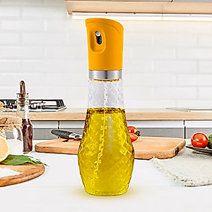 Rnlawks Oil Sprayer 260ml Refillable Oil Spray Bottle Glass Olive Oil Sprayer Mister Portable Oil Vinegar Spritzer Sprayer Bottle Oil Dispenser Mister Kitchen Gadgets for Cooking Baking(yellow)