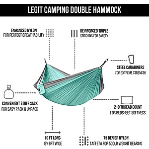Legit Camping Hammock - Hammocks - 2 Person Hammock - Tree Hammock - Double Hammock - Portable Hammock - Outdoor Hammock - Hammock - Travel Hammock - Hammocks for outside - Heavy Duty Hammock