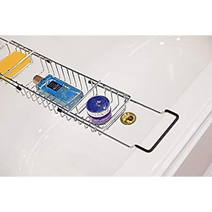 Basicwise Expandable Metal Bathtub Caddy with, Rubber Handles, Chrome (QI003491)