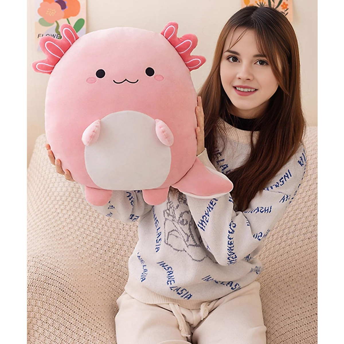 16 Inch Plush Axolotl Stuffed Animal Axolotl Hugging Pillow Pink Axolotl Plushies Throw Pillow Axolotl Anime Gift for Kids and Lovers in Birthday,Valentine's Day,Christmas...