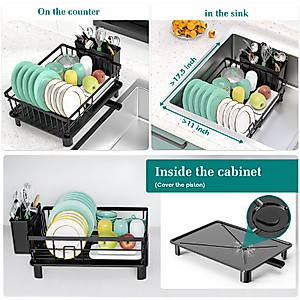 Dish Drying Rack, Space-Saving Dish Rack for Kitchen Counter, Stainless Steel Dish Rack with Cutlery Holder, Removable Dish Drainer, Drainboard and Adjustable Spout for Various Kitchenware,15x11x6.7''