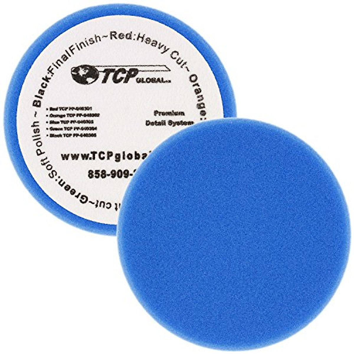 TCP Global 6.5" Blue Flat Light Cut Grip Foam Polish Buff Pad - DA Hook & Loop