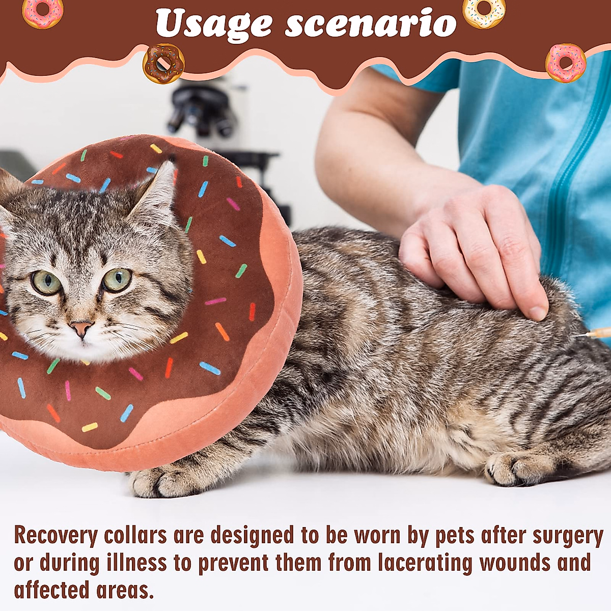 Cat Recovery Collar Cute Donut Cat Cone Collar Soft for Kitten and Cats After Surgery, Soft Adjustable Protective Pet E Collar Neck Cone Fit for Boy Girl Kitties Puppies Small Dogs, M