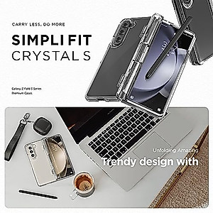 VRS DESIGN Phone Case for Galaxy Z Fold 5 5G Phone Case (2023)[Simpli Fit Crystal S], Premium Modern Slim Style Spring-Loaded Hinge Cover w/S Pen Compartment & Tempered Glass Screen Protector(Clear)