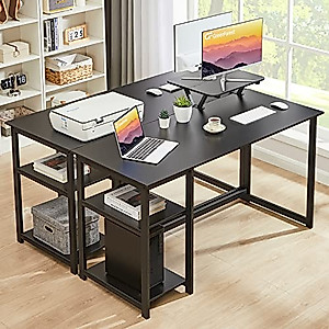 GreenForest Computer Home Office Desk with Monitor Stand and Reversible Storage Shelves,55 inch Modern Simple Writing Study PC Work Table,Black