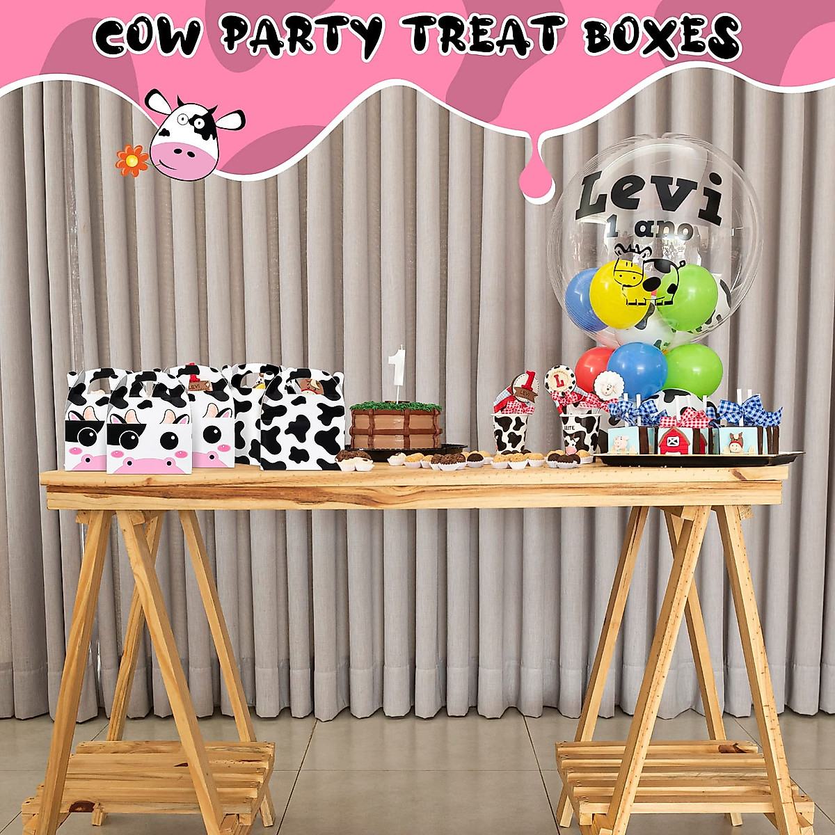 24 Pack Cow Party Treat Boxes Cow Party Goodie Candy Treat Boxes Reusable Birthday Party Favor Boxes for Farm Animals Theme Party Supplies Decoration