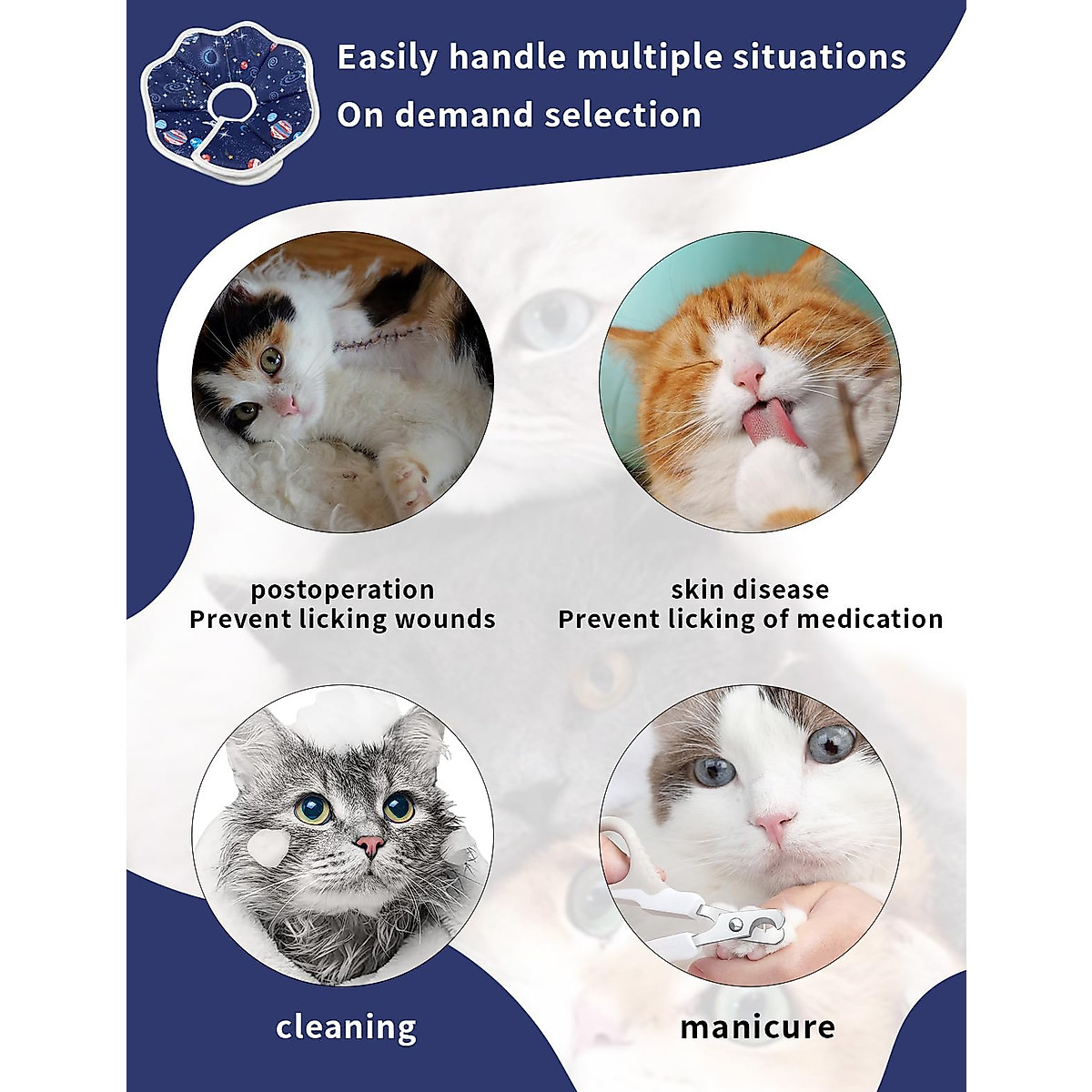 SUSWIM Cute,Soft Cat Recovery Collar,Adjustable Pet Cat Cone Collar,Pet Neck Donut Protective Recovery Cone for Cat-Comfortable Lightweight Elizabethan Collar for Kitten Prevent from Lick Wound