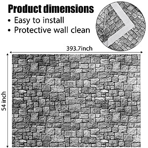 Chuangdi Brick Stone Wall Stone Wall Scene Setter Brick Sheet Wallpaper Curtains Door Removable Brick Tablecloth Photo for Halloween Mardi Gras Party Home Decoration(4.5 x 33 Ft, 2 Sheet)