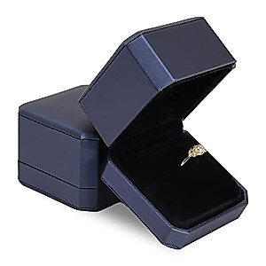 Ring Box for Wedding Ceremony Leather Jewelry Box Engagement Wedding Card Box, Jewelry Organizer Box Engagement Ring Holder Jewelry Gift Box Jewelry Storage Case(Steel-Blue)