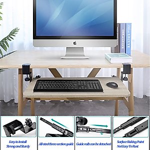 Niciksty Keyboard Tray Clamp Under Desk with Adjustable Clamp and 7.87IN Rail Set for DIY Custom Wooden Keyboard Trays (Tray Not Included), Under Desk Pull Out Slider Track with C-clamp Mount System