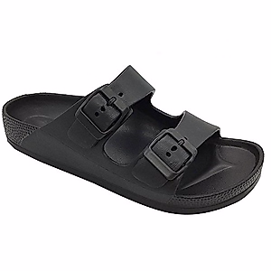 FUNKYMONKEY Men's Comfort Slides Double Buckle Adjustable EVA Flat Sandals (7 M US, Black/SPK)