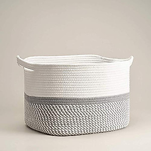 CHICVITA XXL Extra Large Grey Cotton Rope Woven Basket & Grey Small Square Cotton Rope Basket