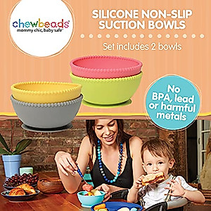 Chewbeads Silicone Suction Bowls - Set of 2 - Stay Put Toddler & Baby Suction Bowls - Dishwasher, Microwave & Freezer Safe Toddler Bowls - 100% Silicone, BPA Free & Phthalate Free