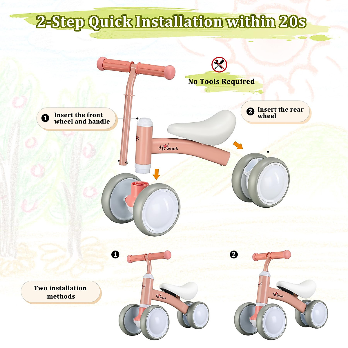 HAWEEK Baby Balance Bike Cute Toys for 1 Year Old Boy and Girl 12-24 Months Toddler Bike Baby Walker Riding Gifts for Boys Girls No Pedal Infant 4 Wheels Baby's First Birthday Gift (Pink)