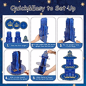 Royal Prince Party Cupcake Stand for Boys Blue 3-Tier Cake Stand Royal Prince Theme Decorations Supplies Barnyard Table Cake Holder Decorations for Baby Shower Royal Prince Birthday