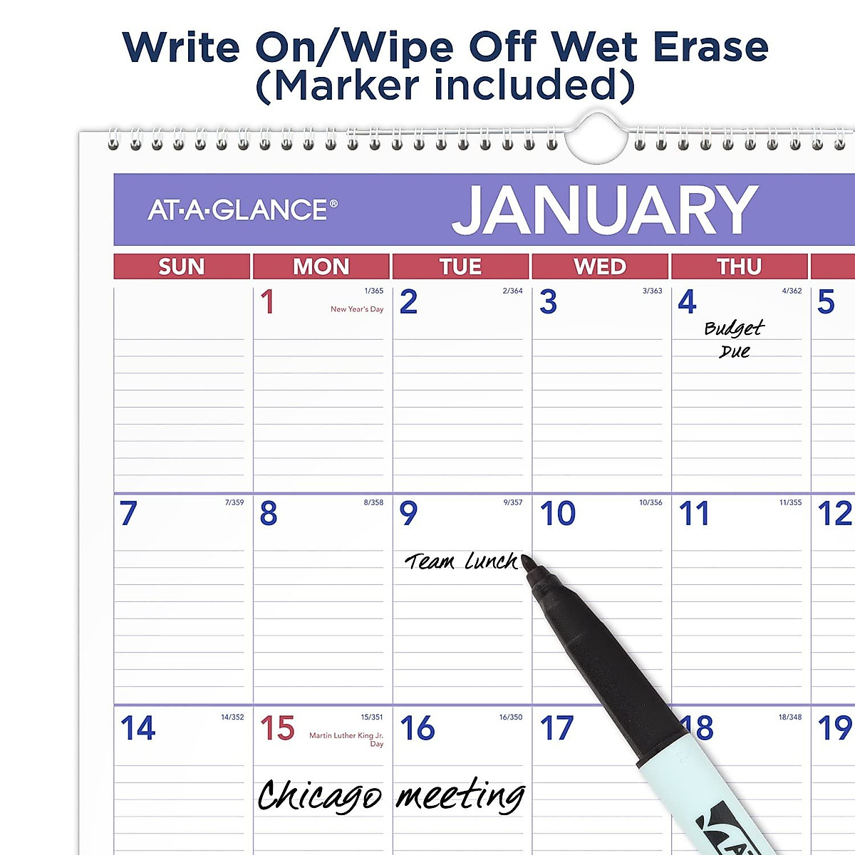 AT-A-GLANCE 2024 Erasable Calendar, Dry Erase Wall Planner, 15-1/2" x 22-3/4", Medium (PMLM032824)