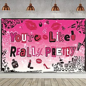 Generic You're Like Really Pretty Backdrop Banner Ladies Night Party Decorations for Mean Girls Birthday Party Bachelorette Party Decorations, pink