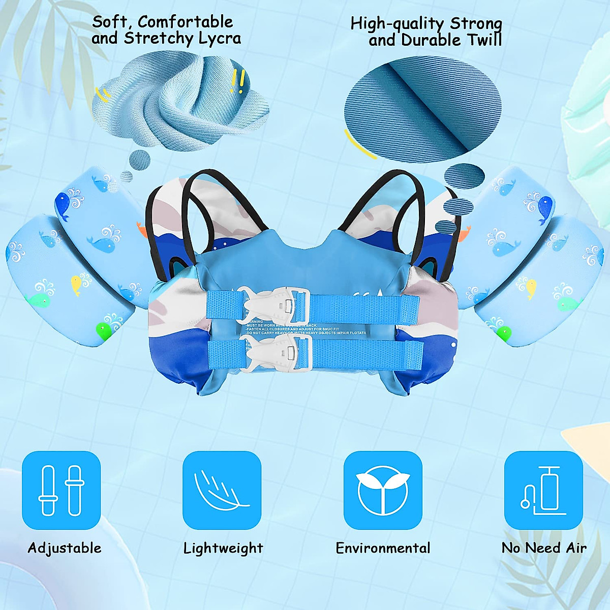 Chriffer Kids Swim Vest Life Jacket for 22-66 Pounds Boys and Girls, Toddler Floaties with Shoulder Harness Arm Wings for 2,3,4,5,6,7 Years Old Baby