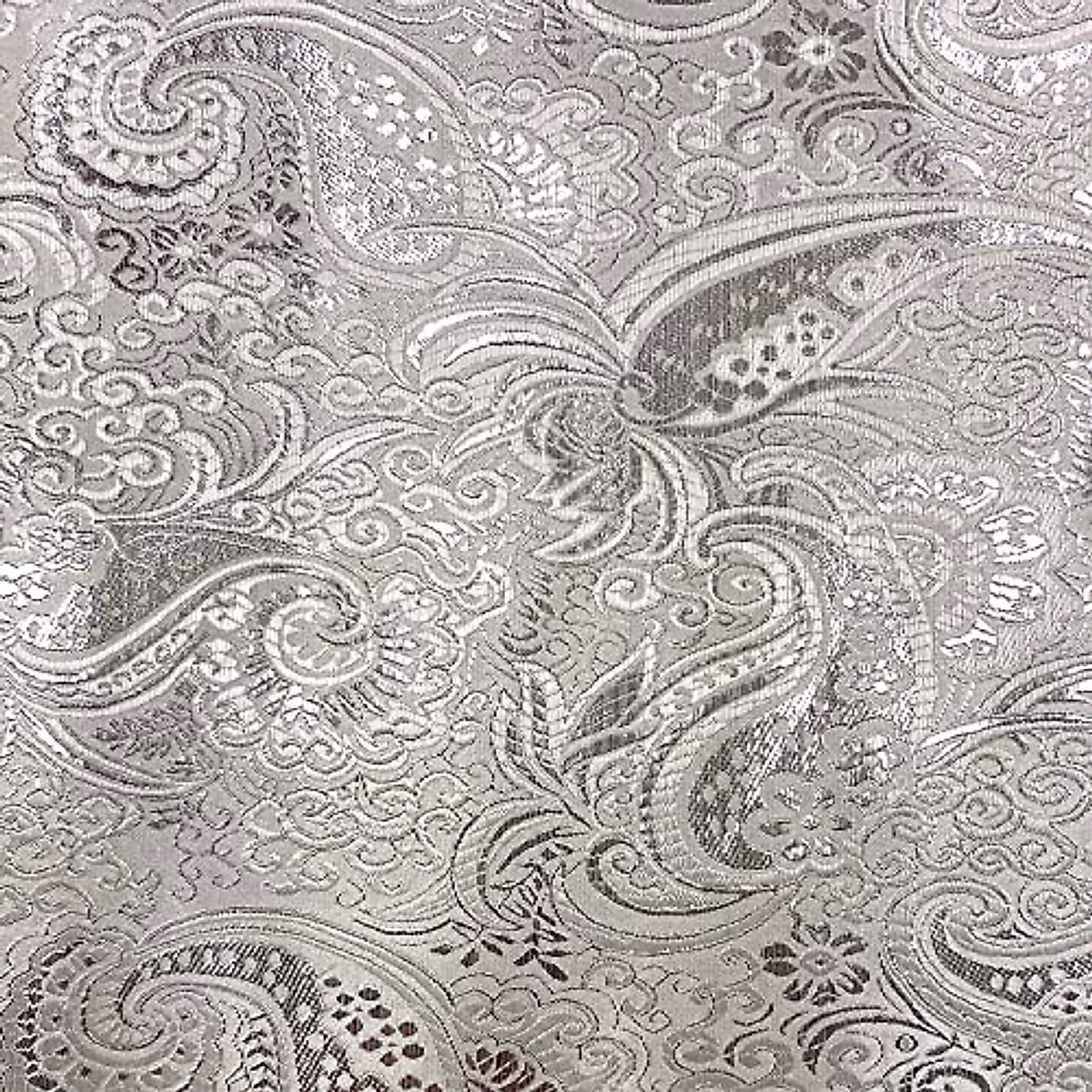 Brynn Silver Paisley Floral Brocade Chinese Satin Fabric by The Yard - 10054