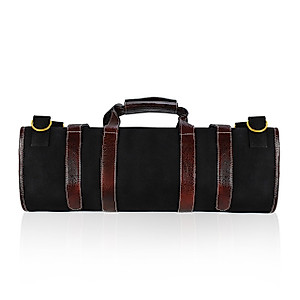 Boldric 17 Pocket Chef Knife Carrier Bag With Shoulder Strap – Professional Canvas Travel Case With Organizer Slots For Knives Pens Pencils & Spoon (Black)