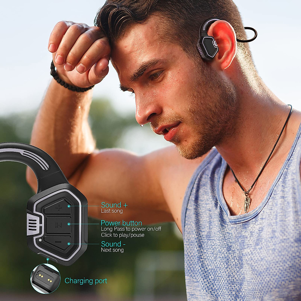 Open Ear Headphones,Wireless Bone Conduction Headset Bluetooth 5.1 with Mic - MP3 Play Built-in 16G Memory,IP68 Waterproof Sweatproof - Music Answer Phone Call for Swimming Skiing Driving Bicycling