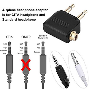 eBoot Airplane Airline Flight Adapters for Headphones (3 Pack, Golden Plated)