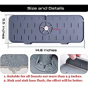 Auspicious KitchenGuard Silicone Faucet Handle Drip Catcher Tray - Silicone Sink Faucet Water Catcher Mat - for Kitchen Bathroom Bar Countertop Protect (Grey)