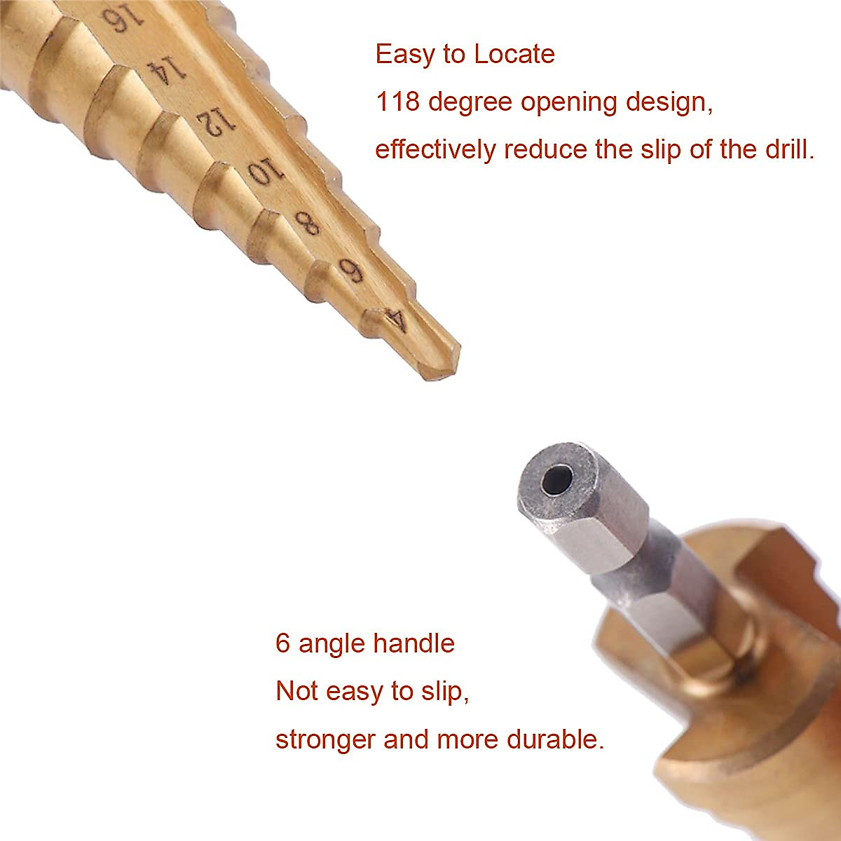 Step Drill Bit Set for Metal, 1/4inch High Speed Steel Titanium Coated Metric Straight Groove Step Drill Bits Set with Automatic Spring Loaded Center Punch Power Tools