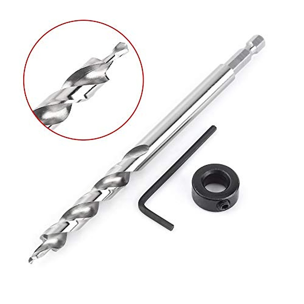 3/8" Twist Step Drill Bit Hex Shank Pocket Hole Drill Bit with Adjustable Depth Stop Collar for Pocket Hole Jig Kit