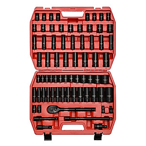CASOMAN 1/2-inch 70 Pieces Impact Socket Master Set, SAE & Metric from 5/16"-1-1/4",8-24mm, Shallow/Deep Socket with Ratched Hand, Extension Bar and Adapters