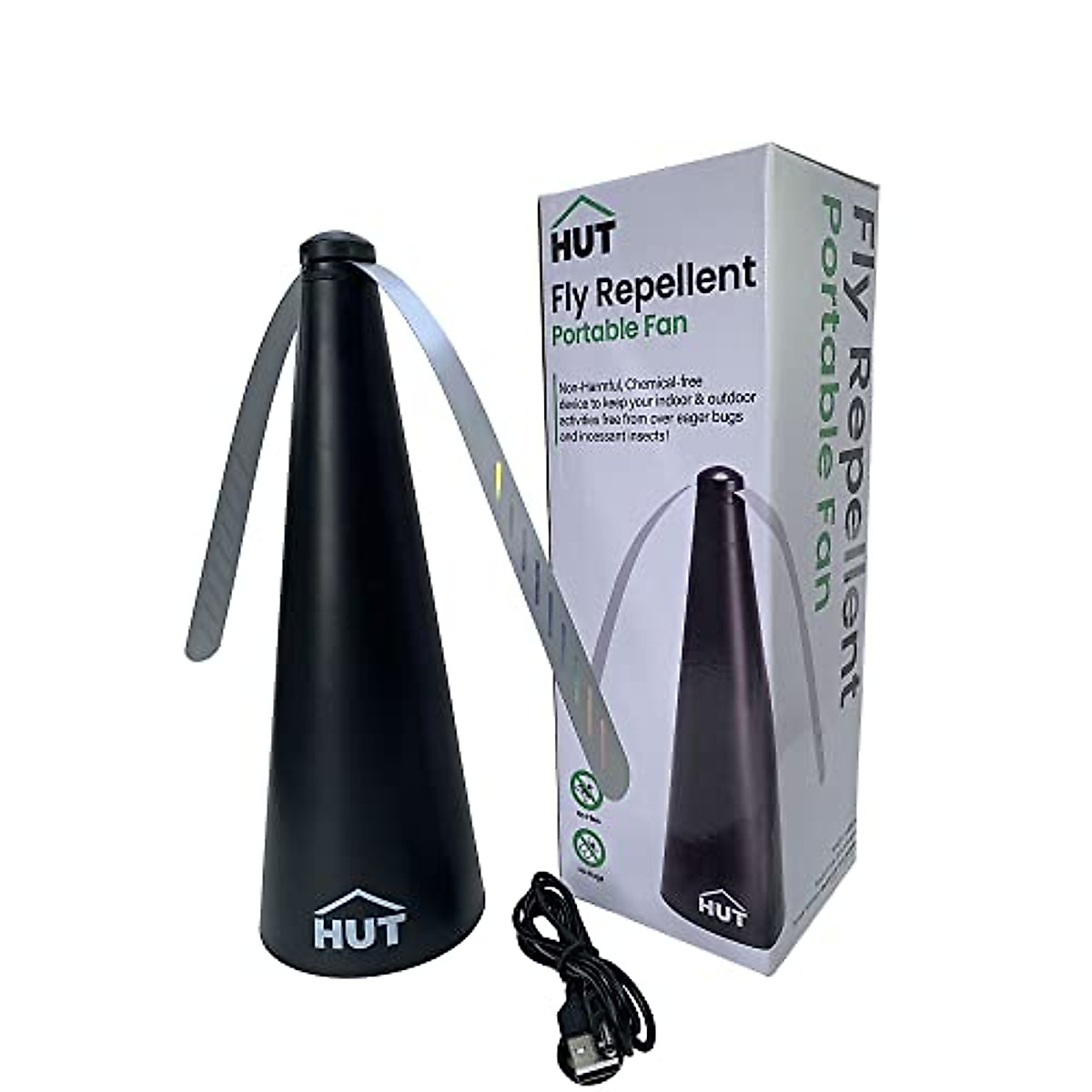 HUT-Fly Fan for Table, Portable Fan for Outdoor Indoor, Restaurant Patio Fly Fan, Battery USB Fan, Keep Flies Away, Black (4 Pack)