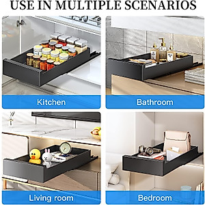 Pull out Cabinet Organizer, 21"Deep, Slide out Drawer Organizer for Kitchen Cabinets, Under Sink Organizers and Storage with Adhesive Nano Film Fixed, Sliding Organization Bins for Bathroom, Pantry