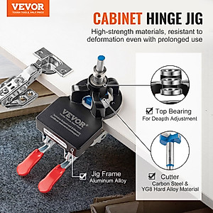 VEVOR 35 mm Concealed Door Hinge Jig, Aluminum Alloy Cabinet Hinge Jig, Accurate Locking Dual Clamp Fixation Hinge Drill Jig with Accessories, Woodworking Tool for Doors Cabinets Hinges Mounting