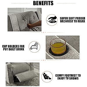 OPRISEN 360° Manual Swivel Recliner Swivel Rocker Recliner Chair for Nursery Overstuffed Wingback Glider Chair w/Side Pockets/Cup Holders (Beige)