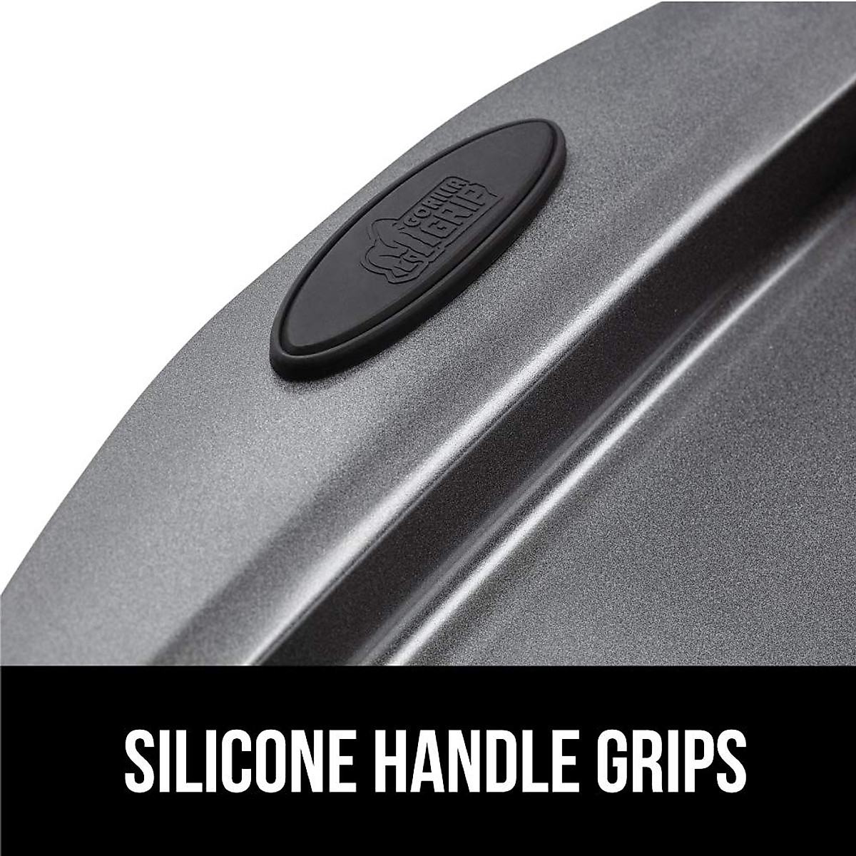 Gorilla Grip Non Stick Jelly Roll Baking Pans, Thick Warp Proof, 3 Piece, Durable Silicone Handles, Kitchen Oven Pan Bakeware Set, Cooking, Roasting Sets, Easy Clean, Set of 3, Black