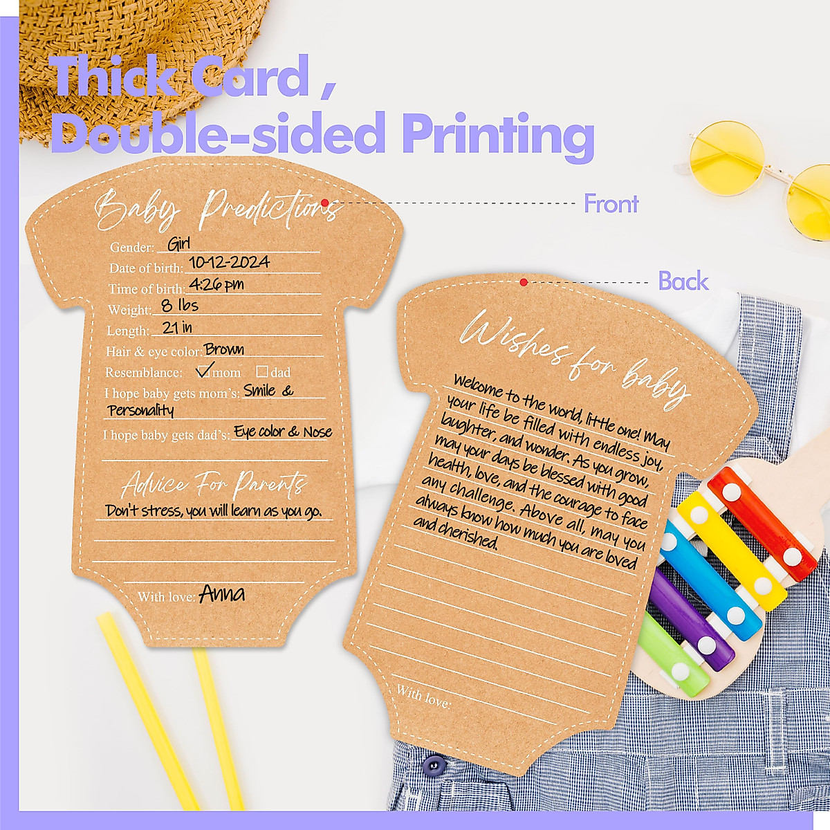 55PCS Baby Predictions, Double Sided Advice Cards Baby Shower Decorations Cards Wishes to Baby for Parents