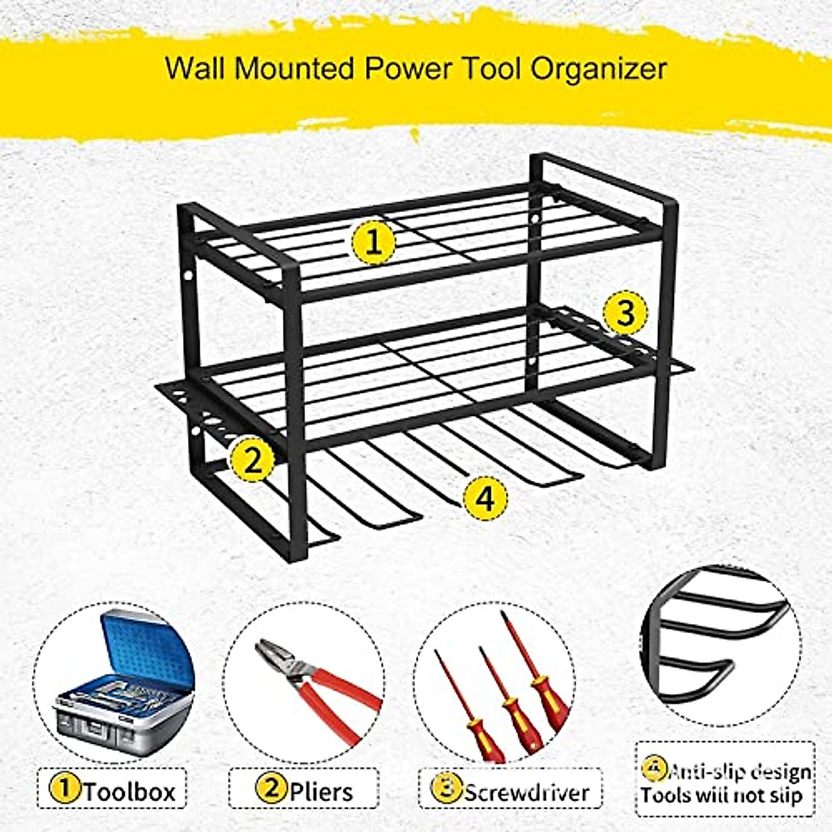 Power Tool Organizer Alloy Steel 50KG Load Bearing Electric Drill Garage Tool Wall Mounted Storage Shelf Rack