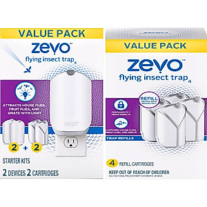 Zevo Flying Insect Trap, Fly Trap Captures Houseflies, Fruit Flies, and Gnats (2 Device & 6 Cartridge)