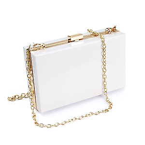 WJCD Clear Purse for Women Acrylic Clear Clutch Bag,Acrylic Purses Clear Clutch Purse Shoulder Handbag With Removable Chain (White)