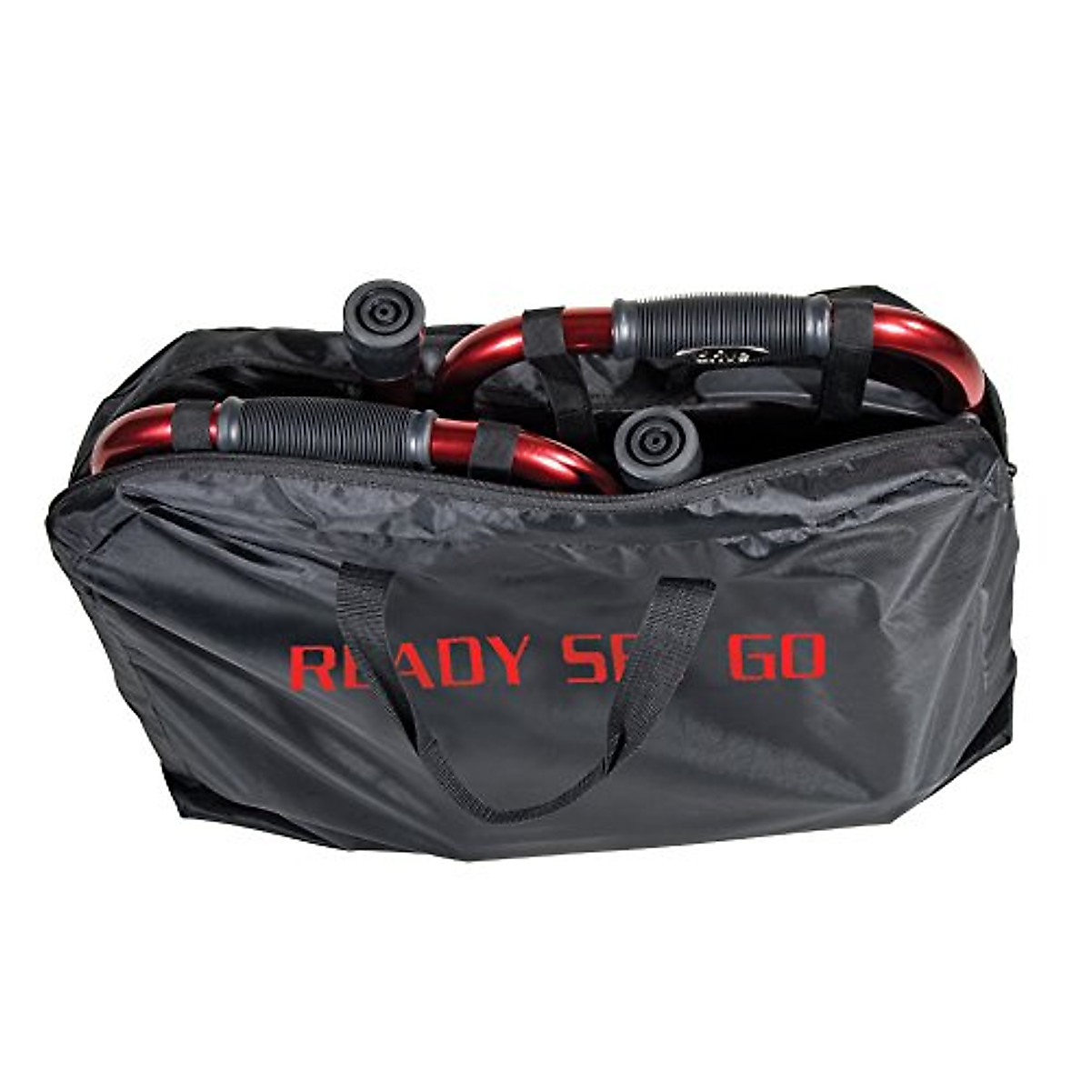 Drive Medical Deluxe Portable Folding Travel Walker with 5" Wheels and Fold up Legs, Red