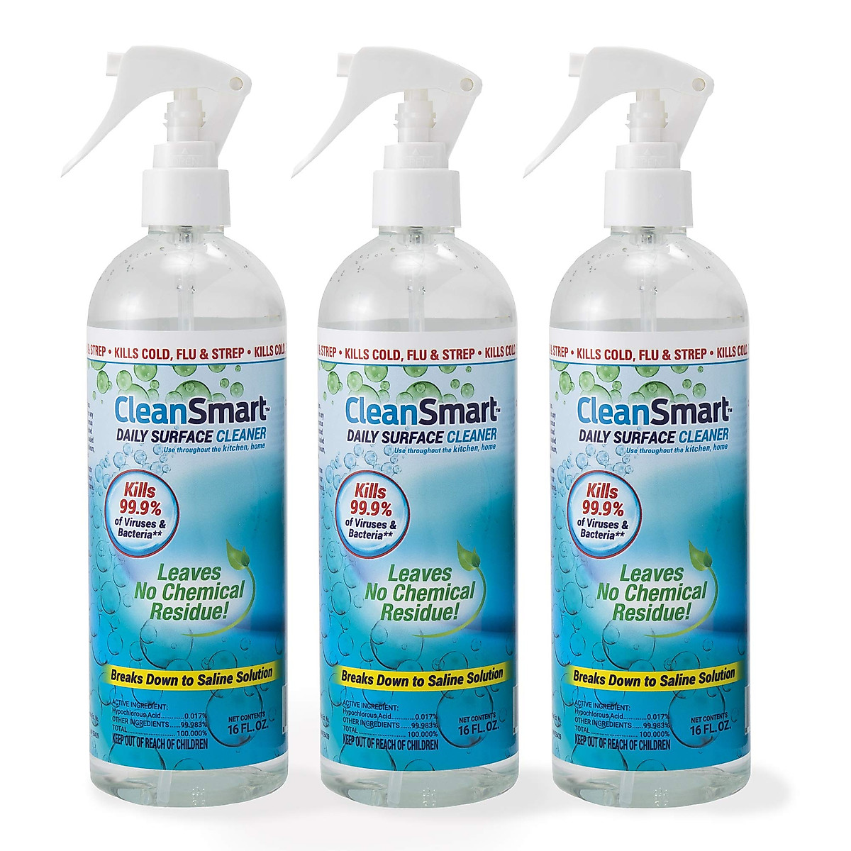 CleanSmart Daily Surface Spray Disinfectant Kills 99.9% of Viruses, Bacteria, Mold and Fungus, 16 oz Bottle (Pack of 3)