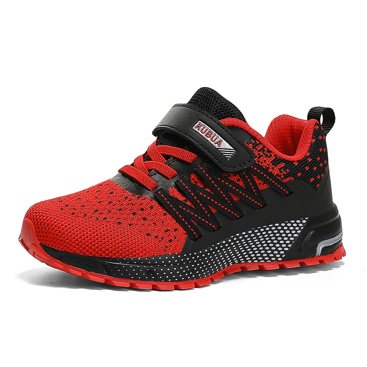 KUBUA Kids Sneakers for Boys Girls Running Tennis Shoes Lightweight Breathable Sport Athletic Black Red Big Kid Size 2
