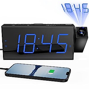 Digital Projection Alarm Clock for Bedroom, Large LED Alarm Clock with Projection on Ceiling Wall, 350°Projector,Dimmer,USB Charger, Battery Backup Loud Dual Alarm Clock for Heavy Sleeper Kids Elderly