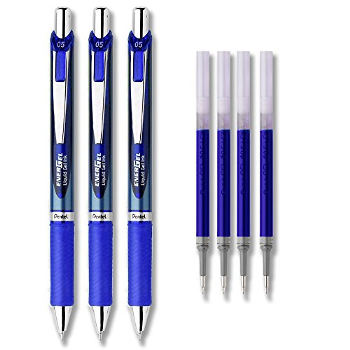 Pentel EnerGel Deluxe RTX Liquid Gel Ink Pen Set Kit, Pack of 3 with 4 Refills (Blue - 0.5mm)