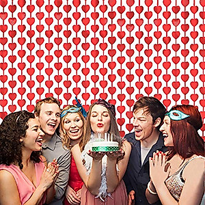 Mosoan 2 Pieces Red Heart Foil Fringe Curtains - 3.3 FT x 6.6 FT Red Heart Streamer for Valentines Party Decorations - Red Fringe Backdrop for Valentines Decor Birthday Wedding Baby Shower