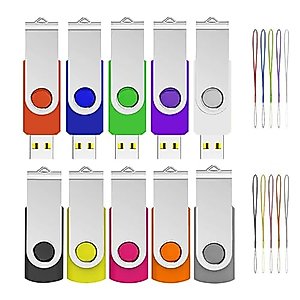 ABLAZE USB 2.0 4GB Flash Drive 10 Pack with Lanyards and Swivel Thumb Drives (Mix Color)