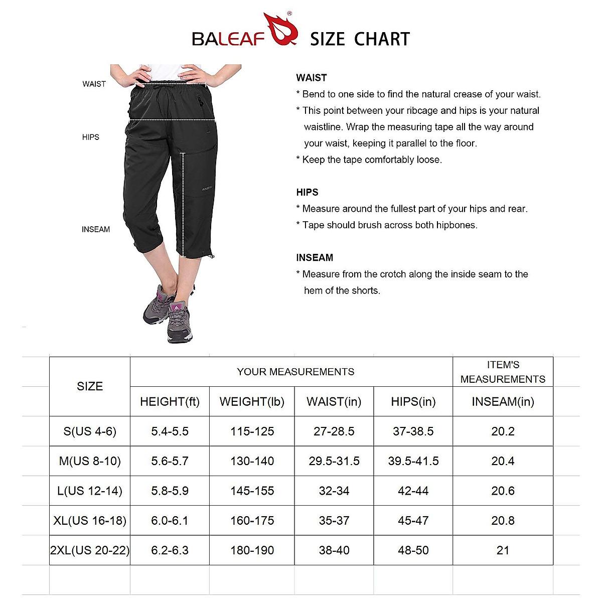 BALEAF Women's Hiking Cargo Capris Outdoor Lightweight Water Resistant Pants UPF 50 Zipper Pockets Black Size L